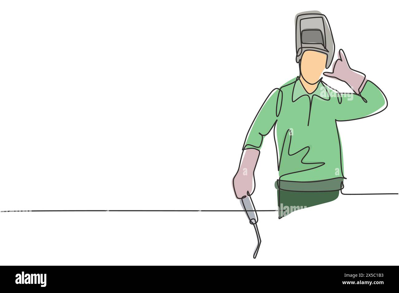 Single continuous line drawing welder with call me gesture works in the ...