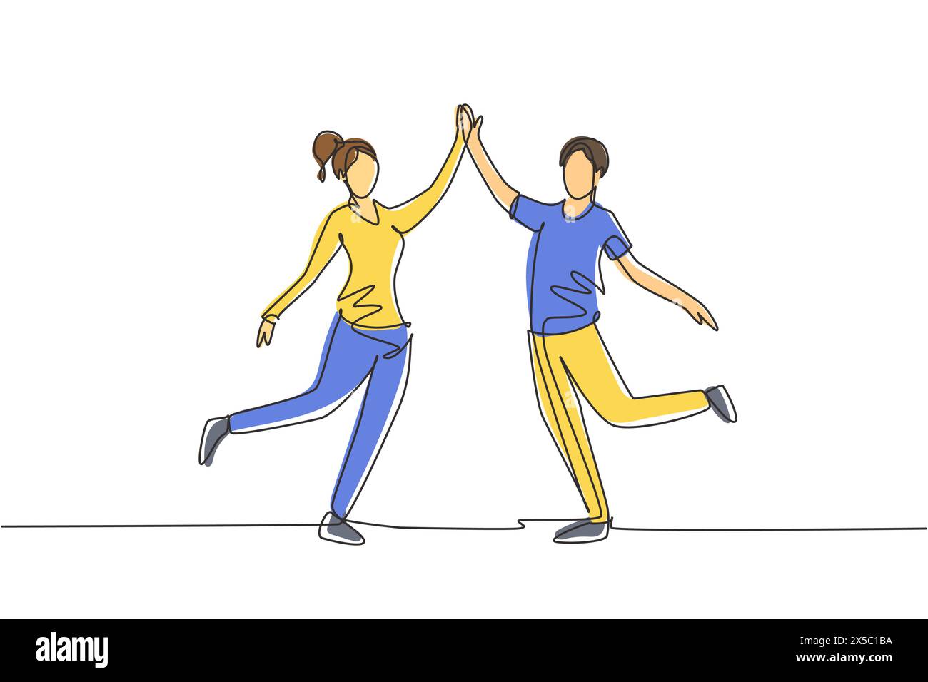 Single one line drawing man and woman performing dance at school ...