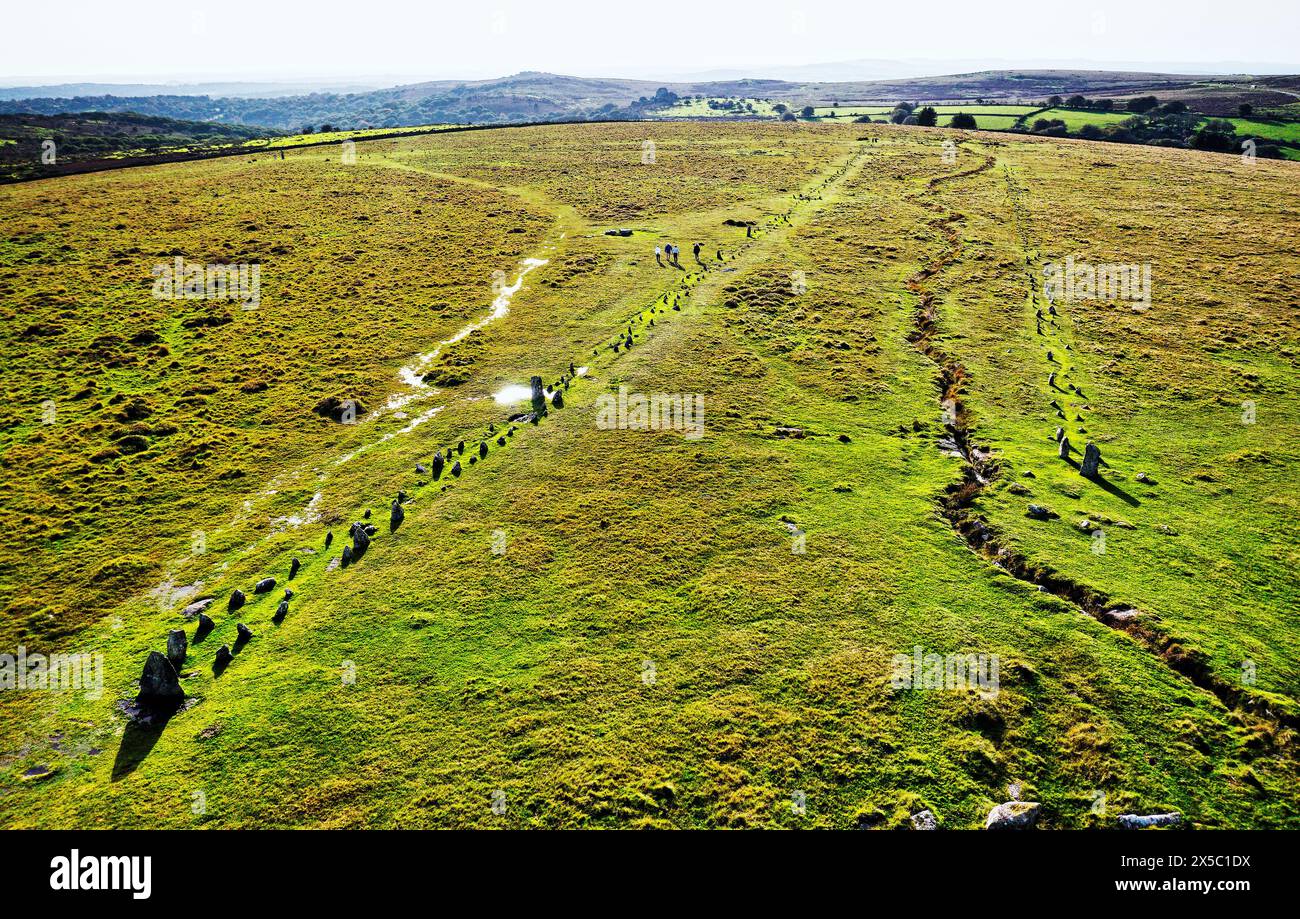 Merrivale stone rows. Prehistoric late Neolithic 3000 – 2300 BC site on Dartmoor, Devon, England ...