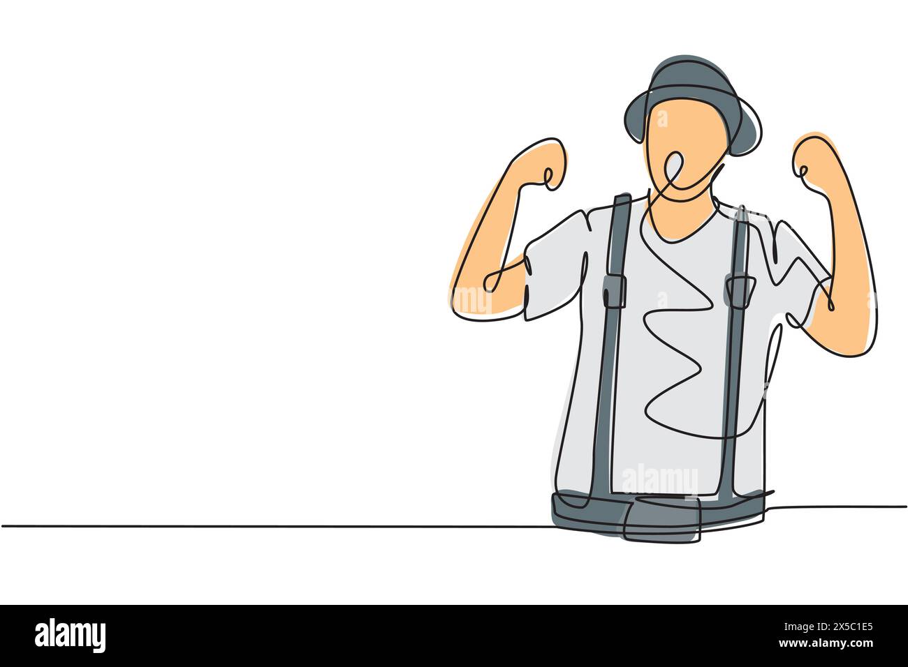 Single one line drawing mime artist with celebrate gesture and white ...