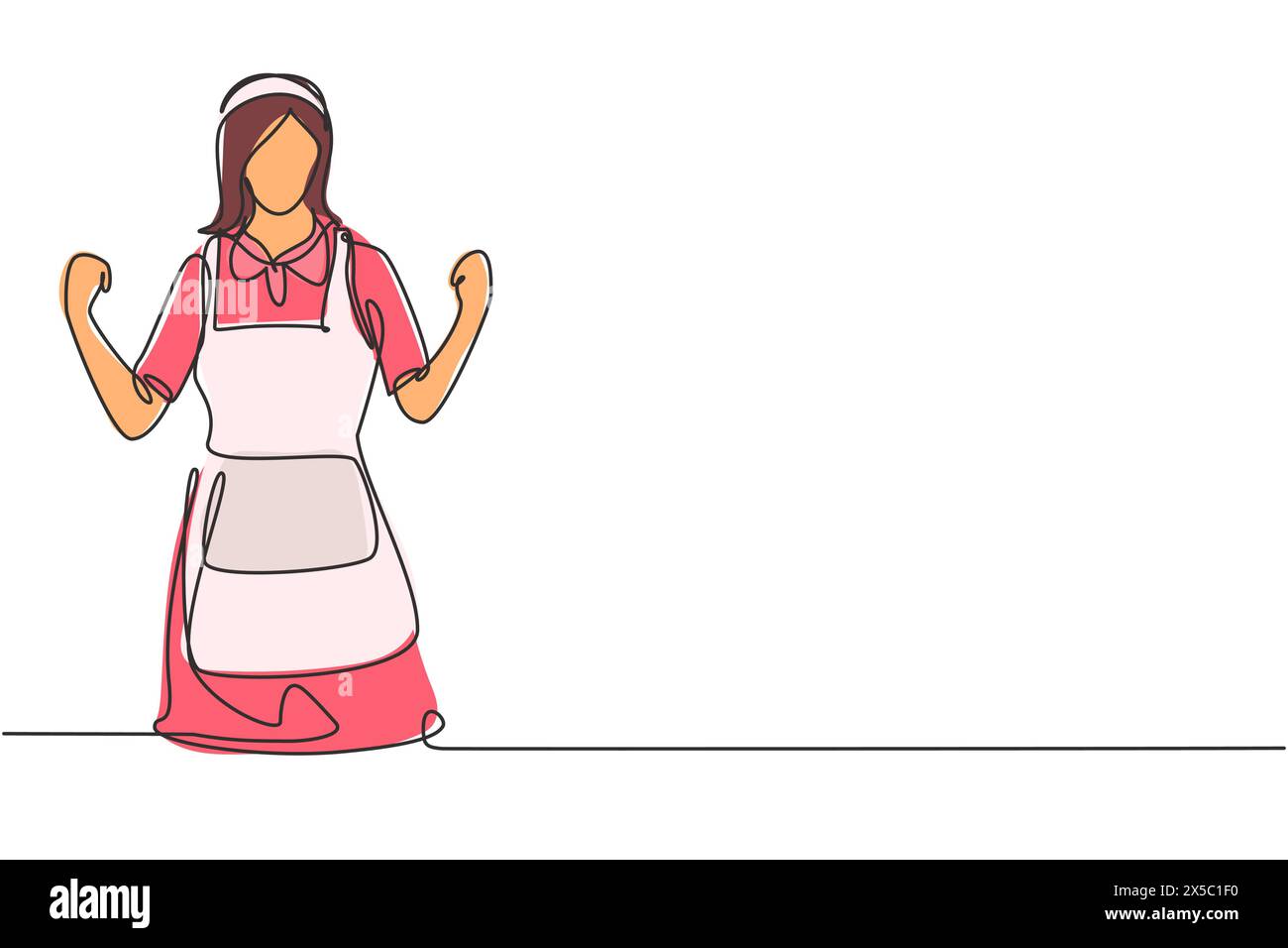 Single continuous line drawing maid in hotel with celebrate gesture and ...