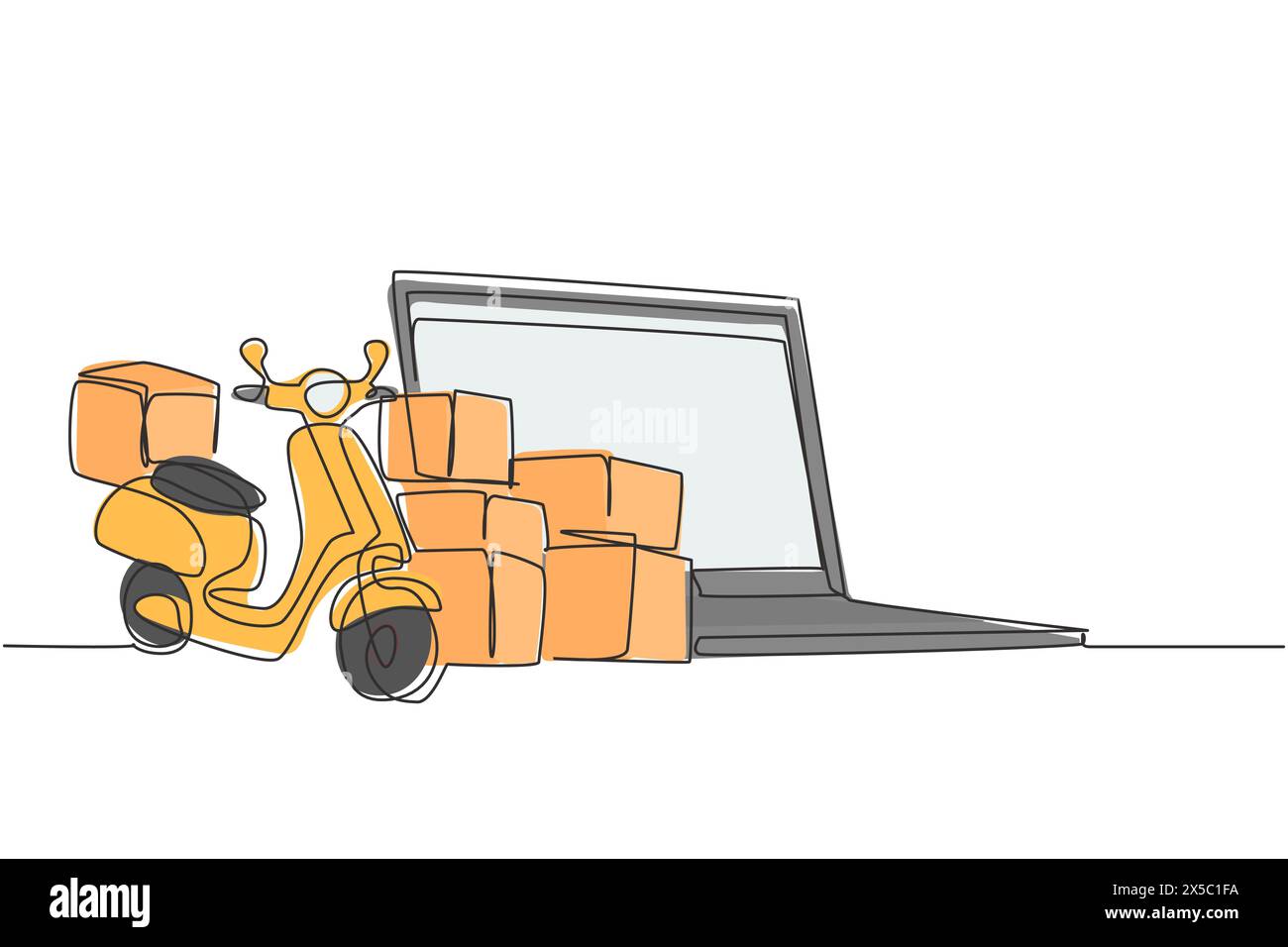 Single continuous line drawing giant laptop standing in front of ...