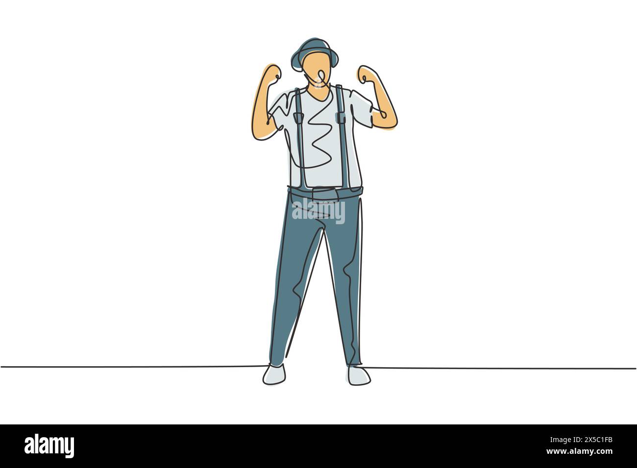 Continuous one line drawing mime artist stands with celebrate gesture ...