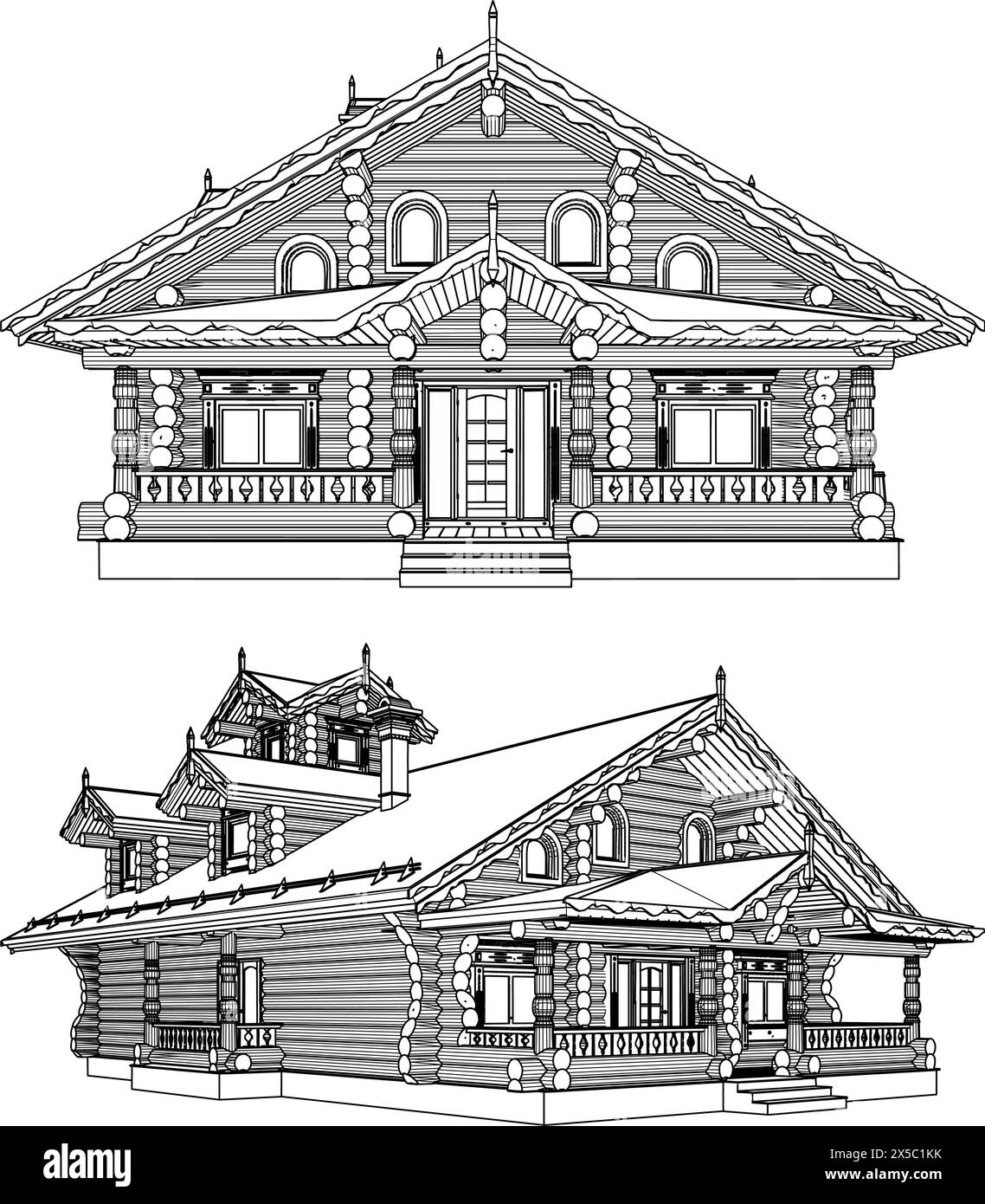 Wooden House Made Of Logs Vector. Wood Building Construction Structure ...