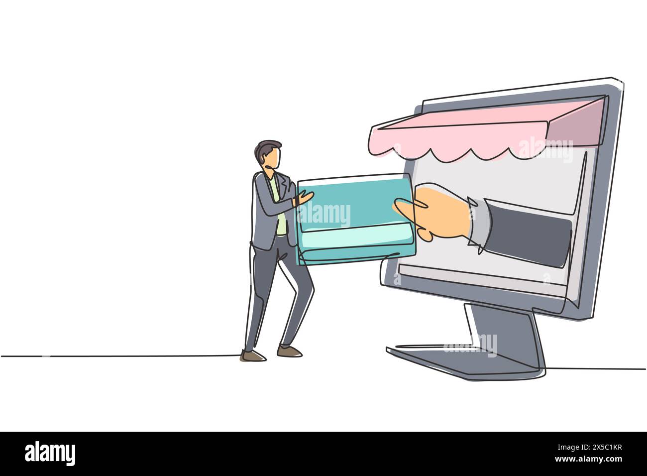 Single continuous line drawing young man inserting credit card into ...