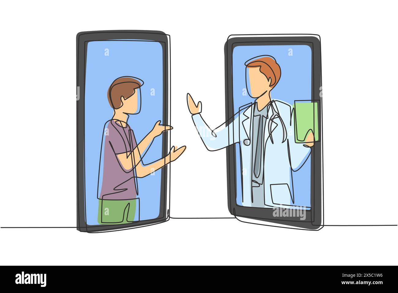 Single line drawing doctor patient hi-res stock photography and images ...