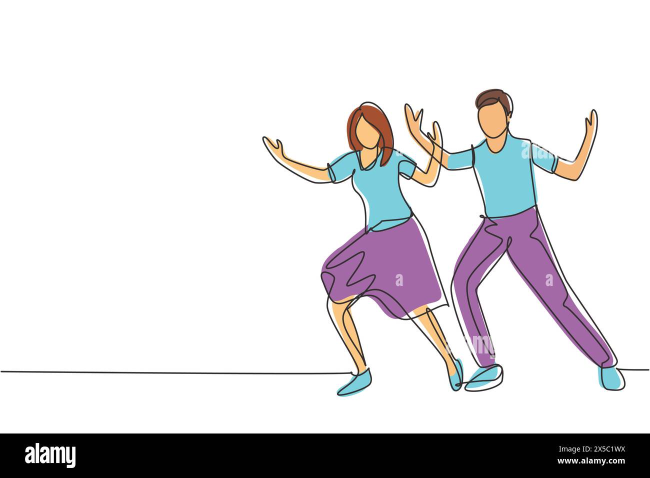 Single continuous line drawing people dancing salsa. Couples, man and ...