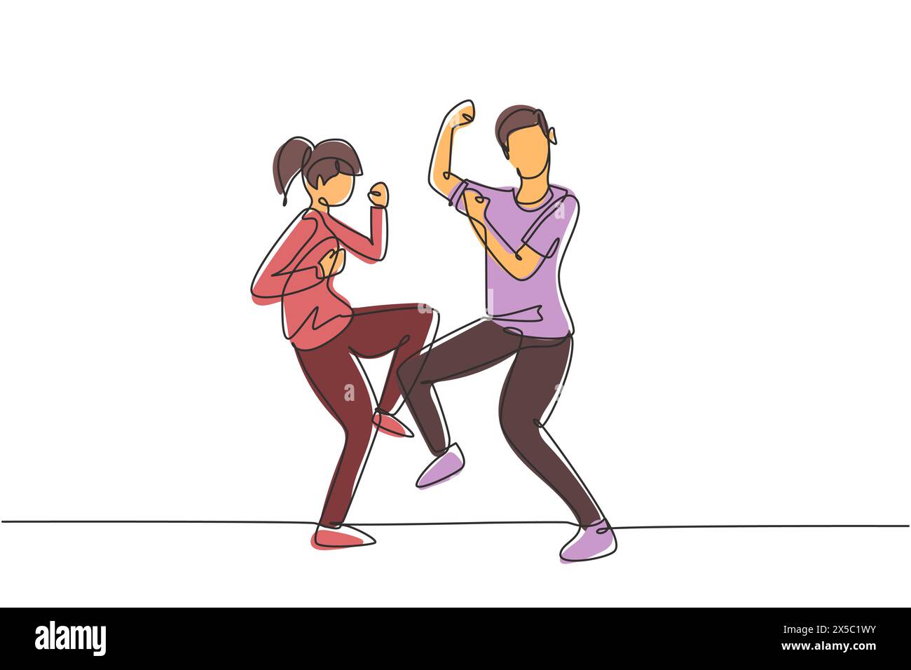 Single one line drawing man woman dancing Lindy hop or Swing together ...