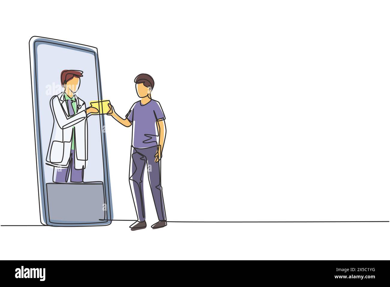 Single continuous line drawing female patient receiving prescription ...