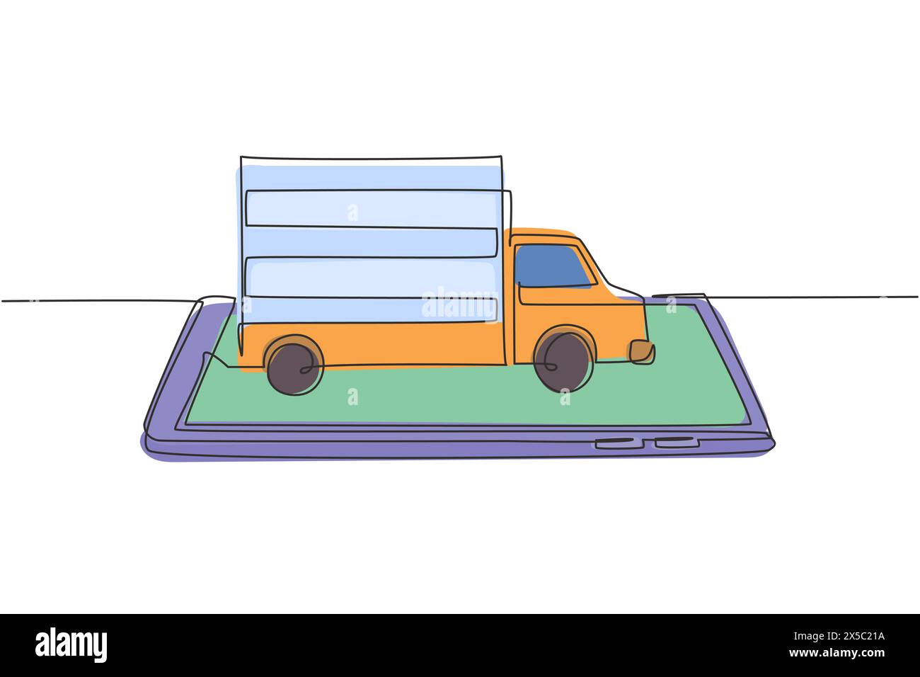 Continuous one line drawing delivery car deliver packages and ride on ...