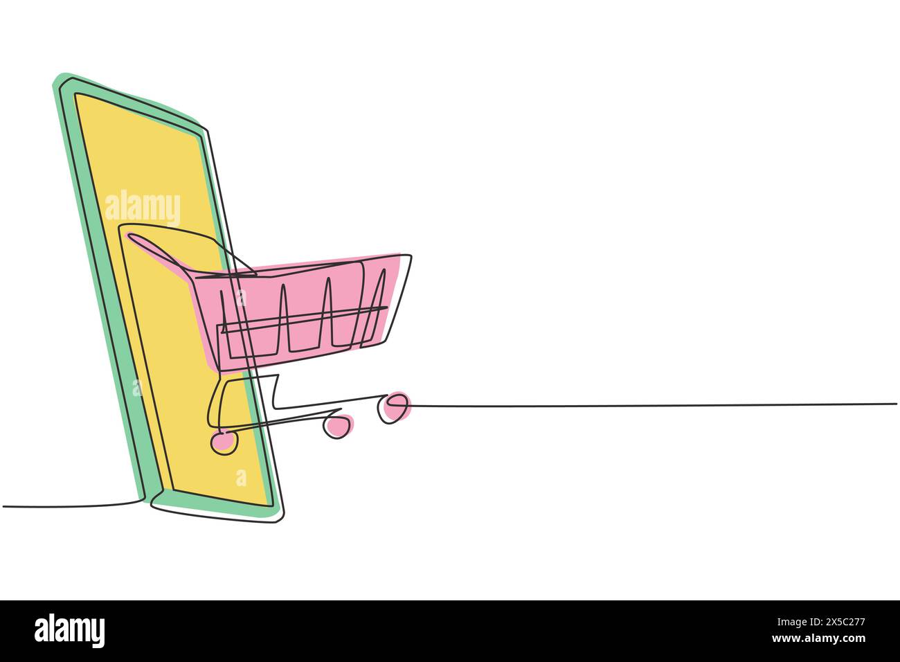 Continuous one line drawing shopping cart out of smartphone. Sale ...