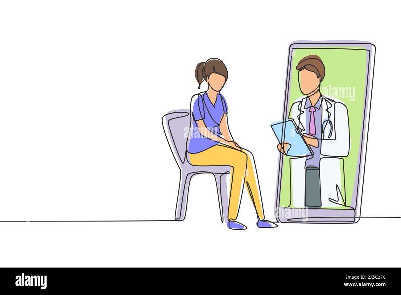 Single one line drawing male doctor holding clipboard checking ...