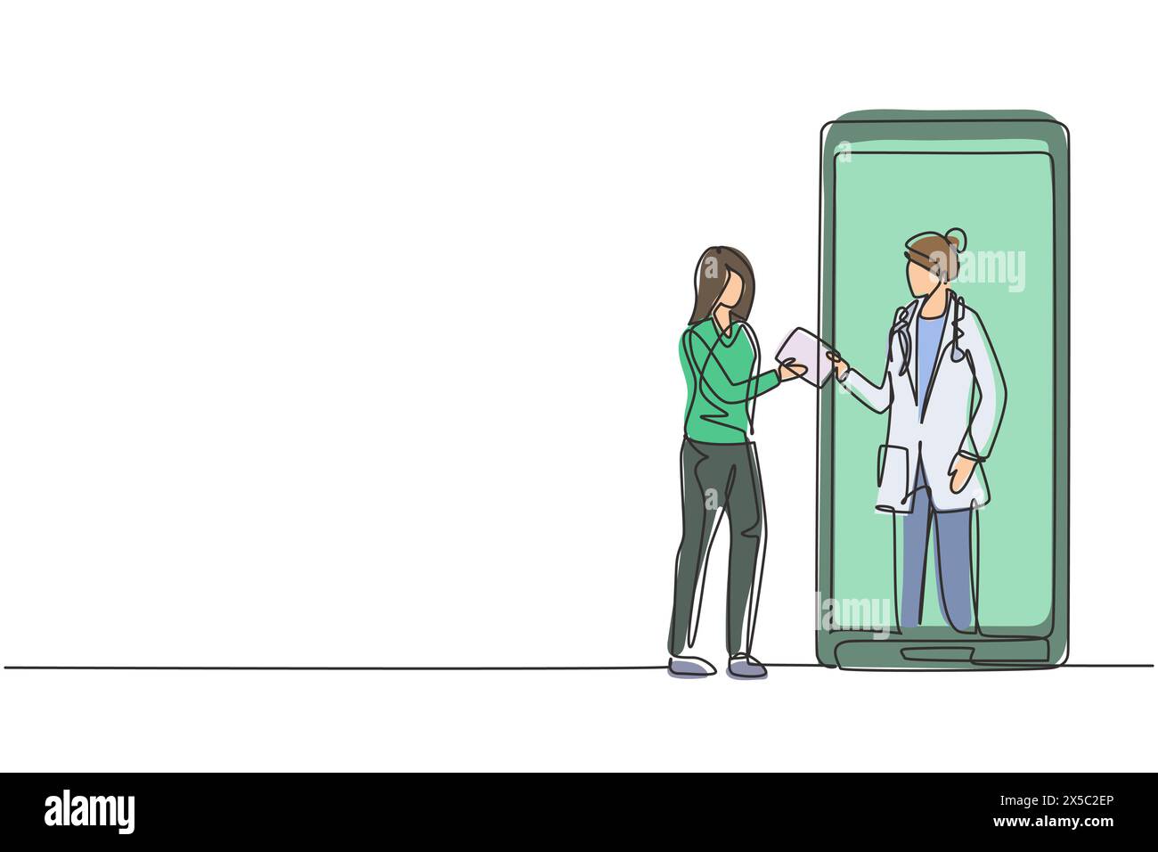 Single continuous line drawing female patient receiving prescription ...