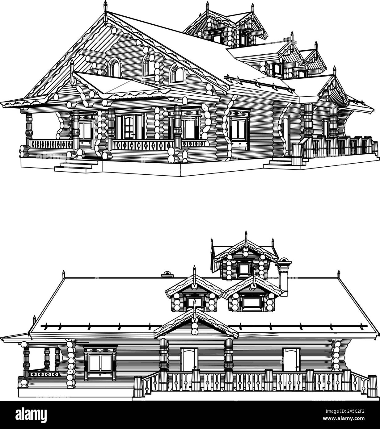 Wooden House Made Of Logs Vector. Wood Building Construction Structure ...