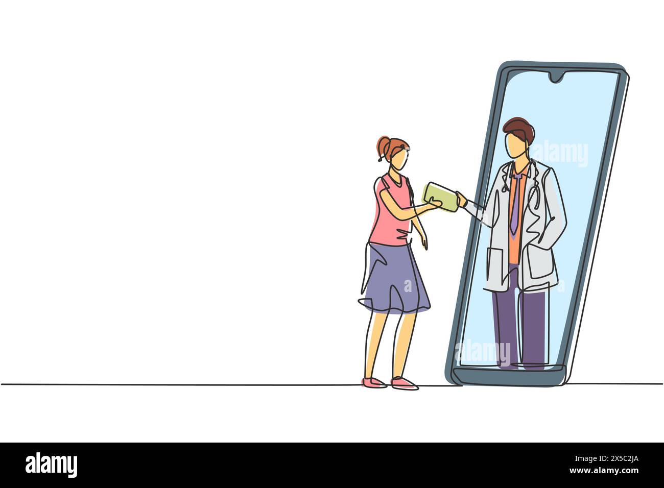 Single continuous line drawing female patient receiving prescription ...