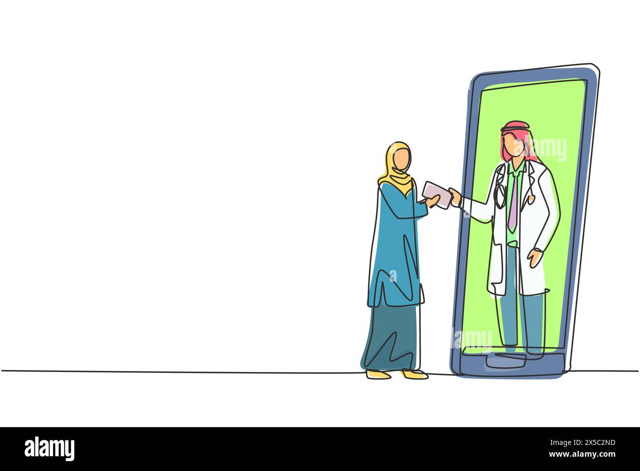Continuous One Line Drawing Arabian Female Patient Receiving