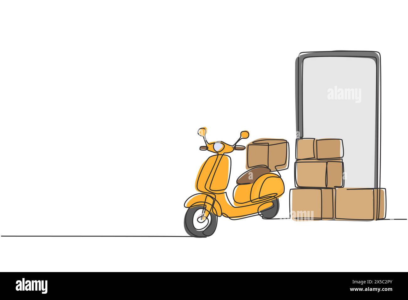 Continuous one line drawing giant smartphone standing in front of ...