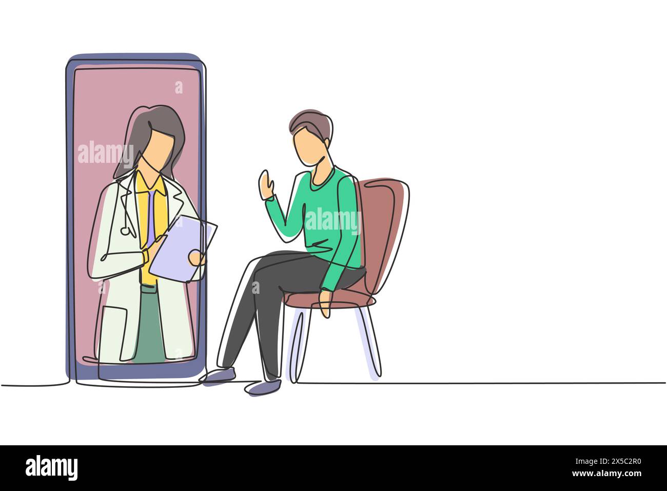 Continuous one line drawing female doctor holding clipboard checking ...