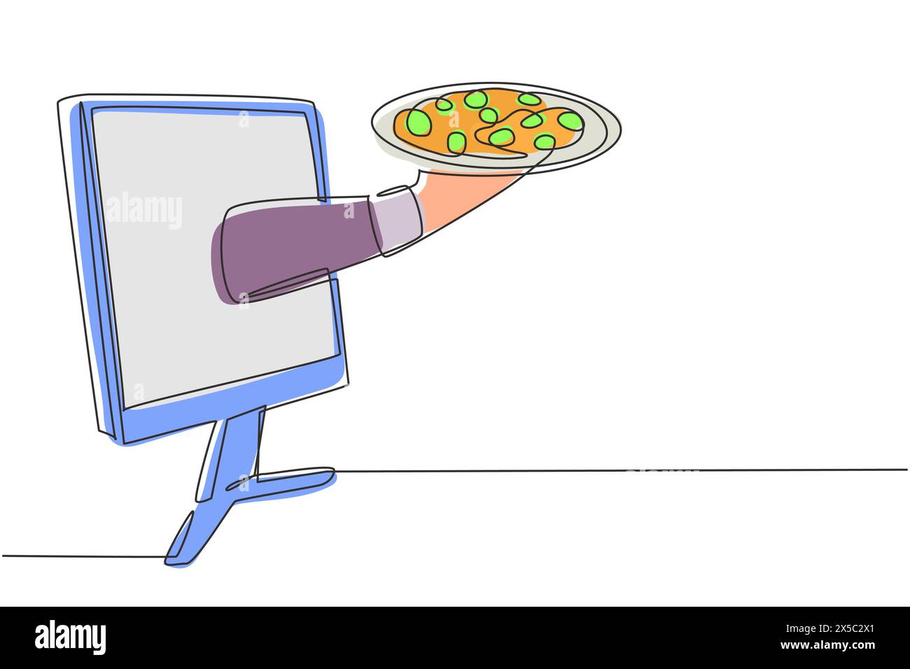 Single one line drawing Hands out of monitor screen with tray open to ...