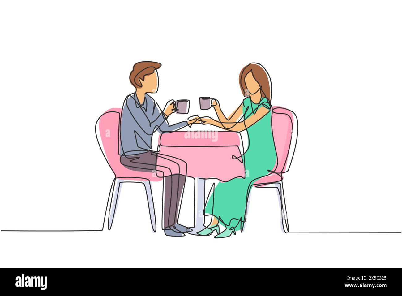 Single continuous line drawing young couple face to face having a ...