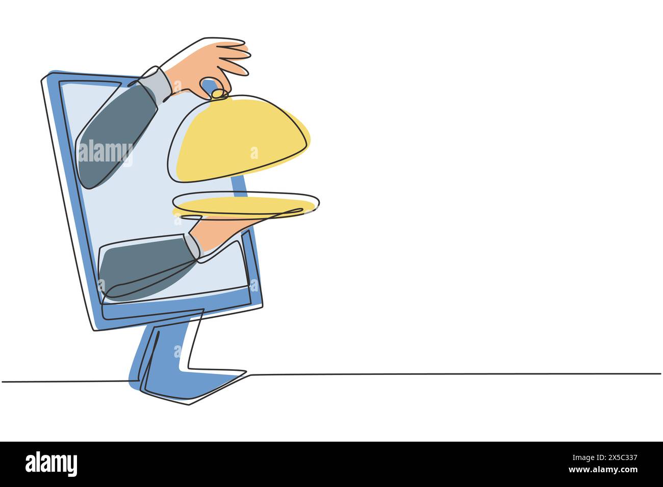 Single one line drawing Hands out of monitor screen with tray open to ...