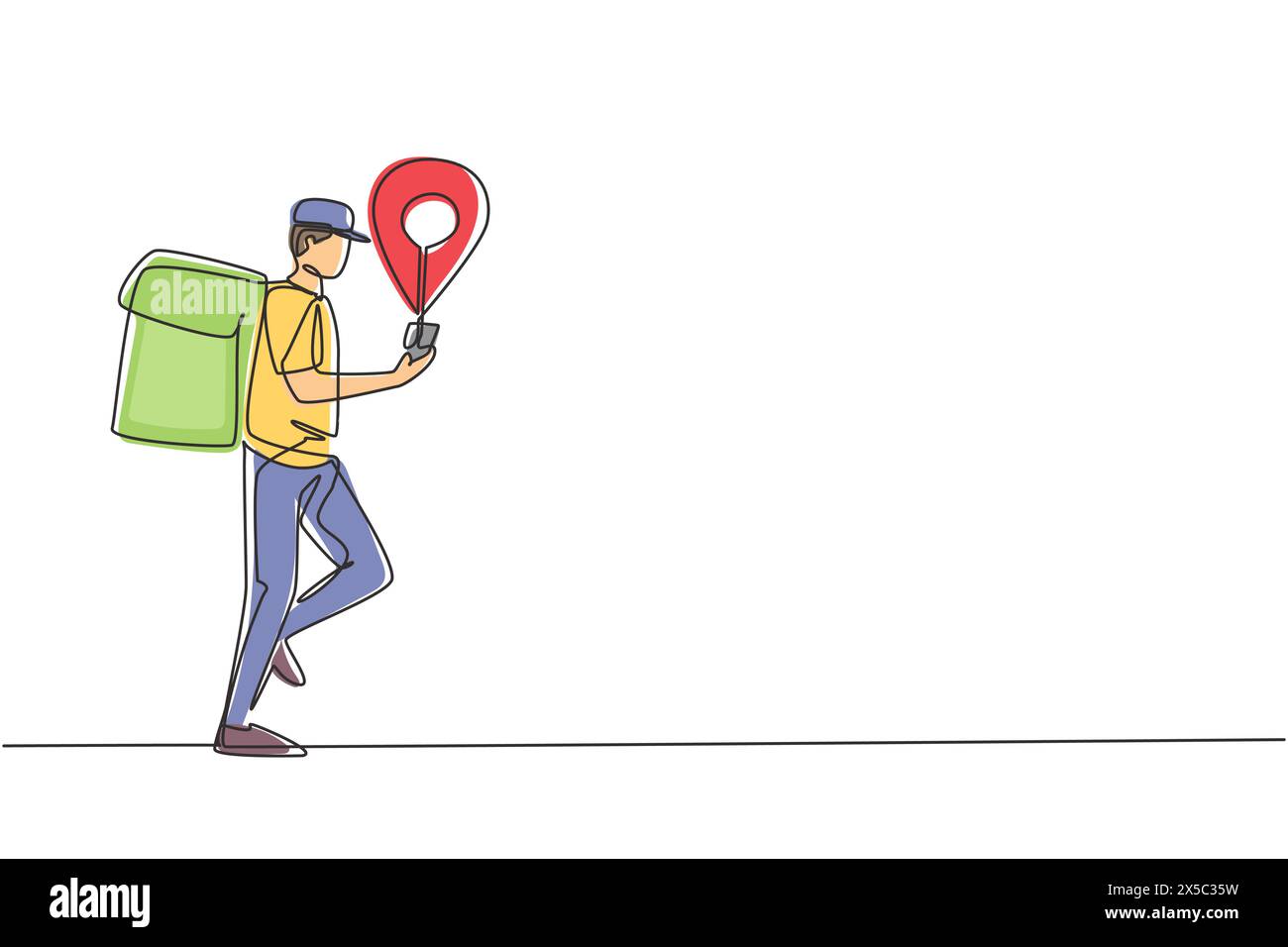 Continuous one line drawing male courier walking while looking ...