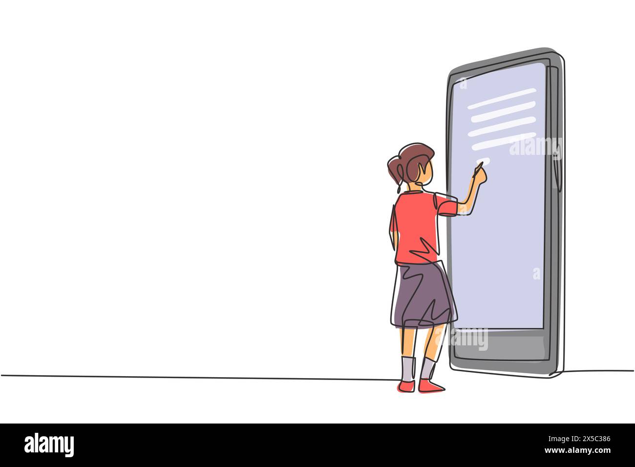 Single one line drawing female junior high school student writing on ...