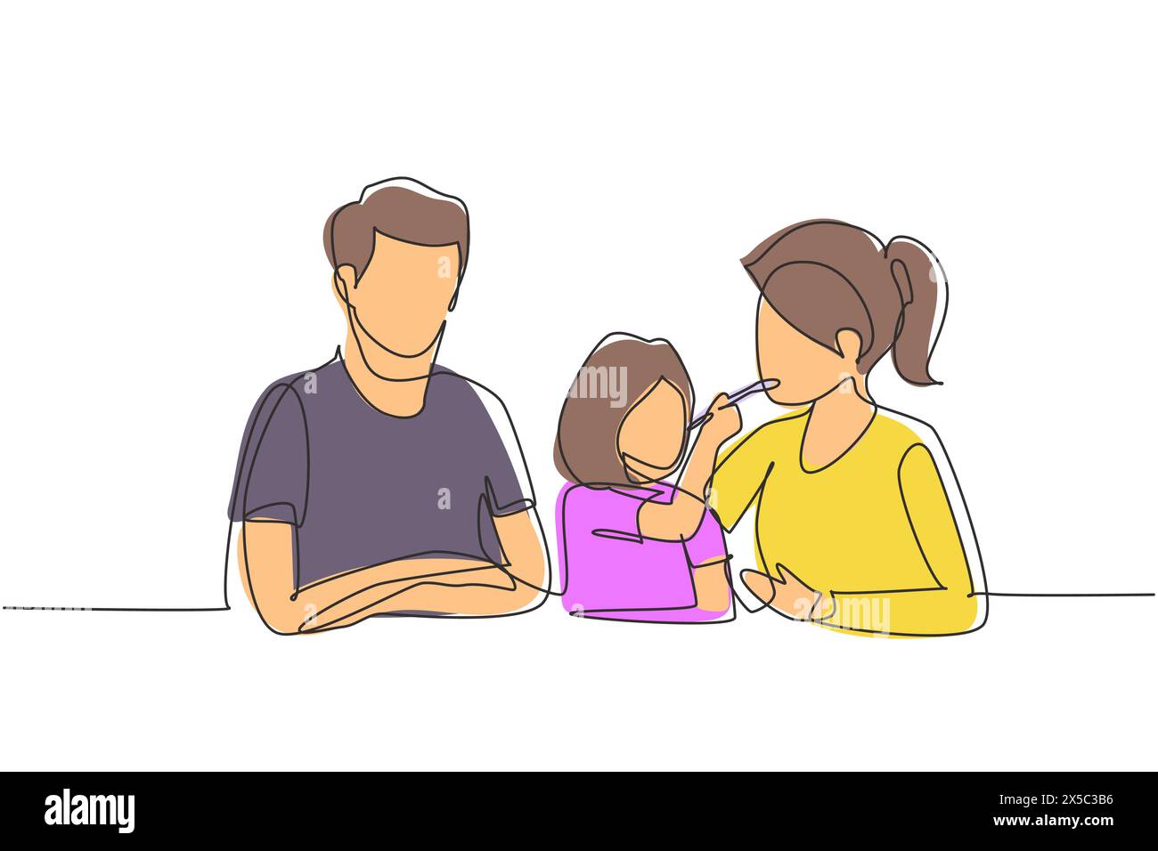 Single continuous line drawing young family having fun together in ...