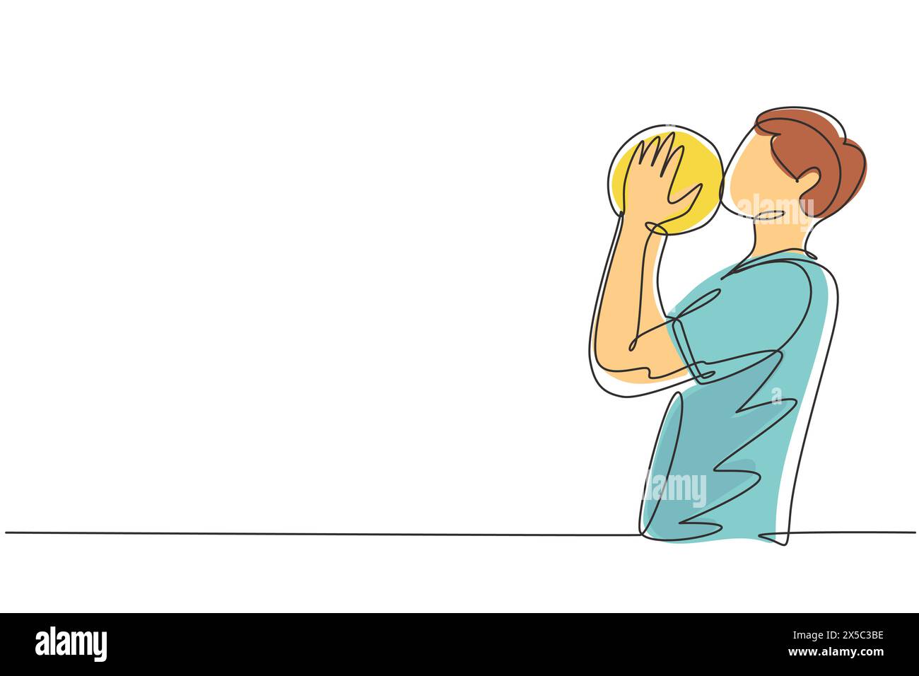 Continuous one line drawing handsome football player kissing ball with ...