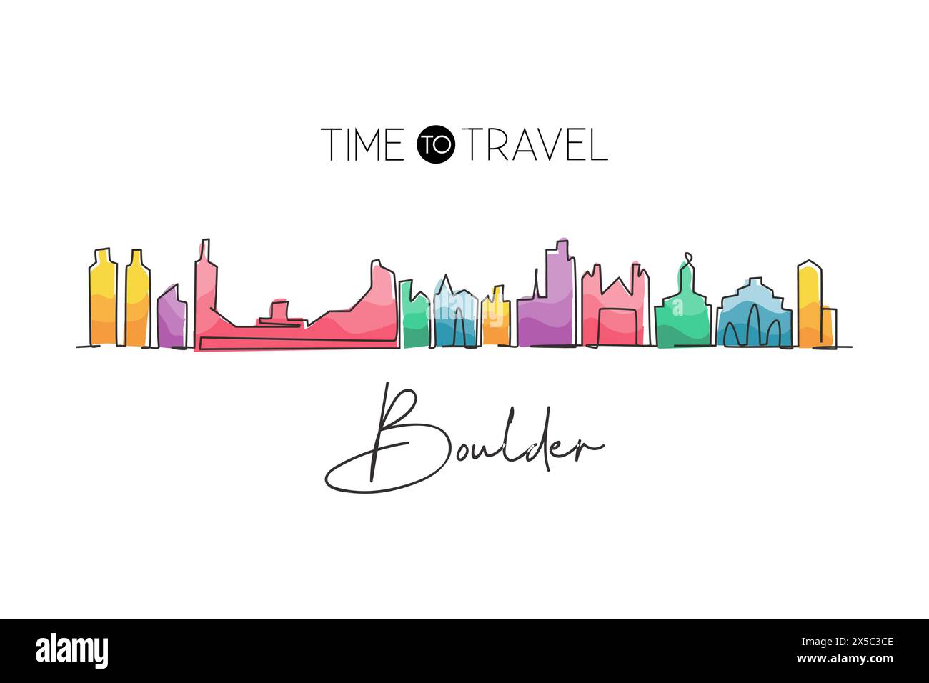 Single one line drawing Boulder city skyline, Colorado. World ...
