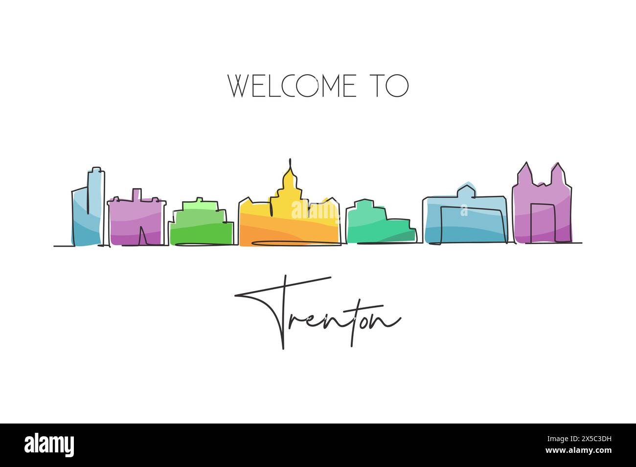 Single one line drawing Trenton city skyline, New Jersey. World ...