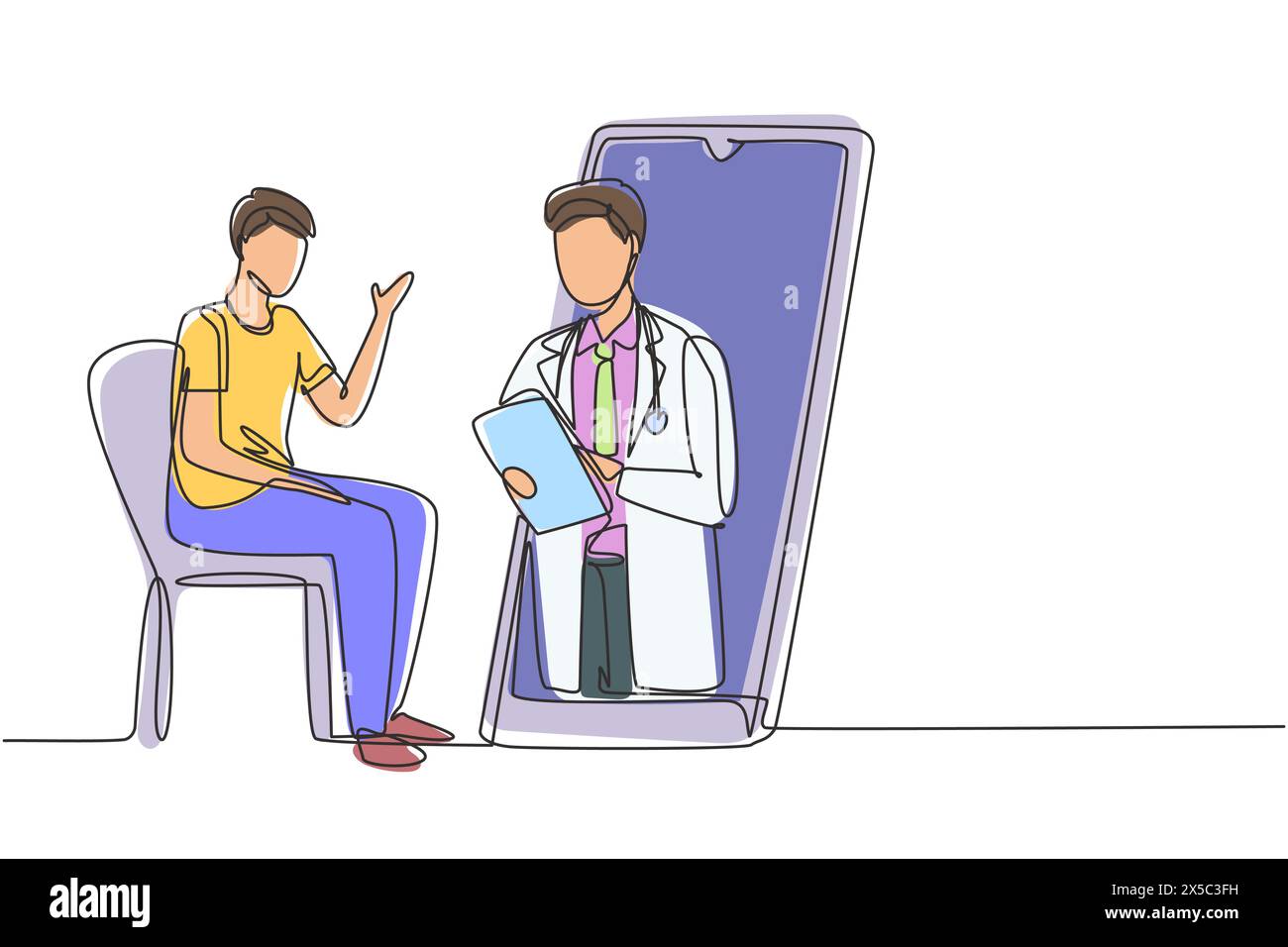 Continuous One Line Drawing Male Doctor Holding Clipboard Checking