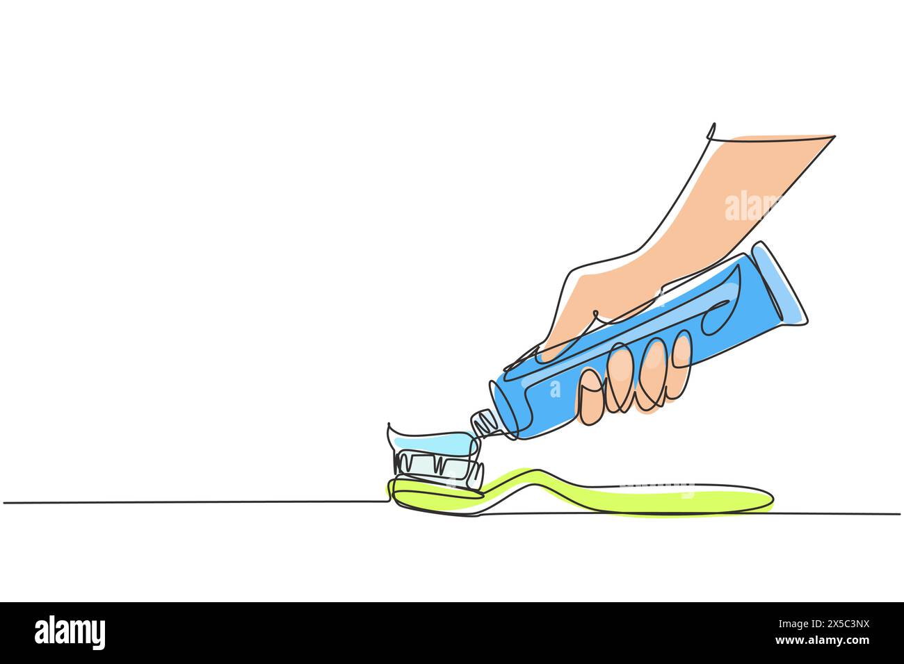 Single continuous line drawing brushing teeth. Toothbrush and ...