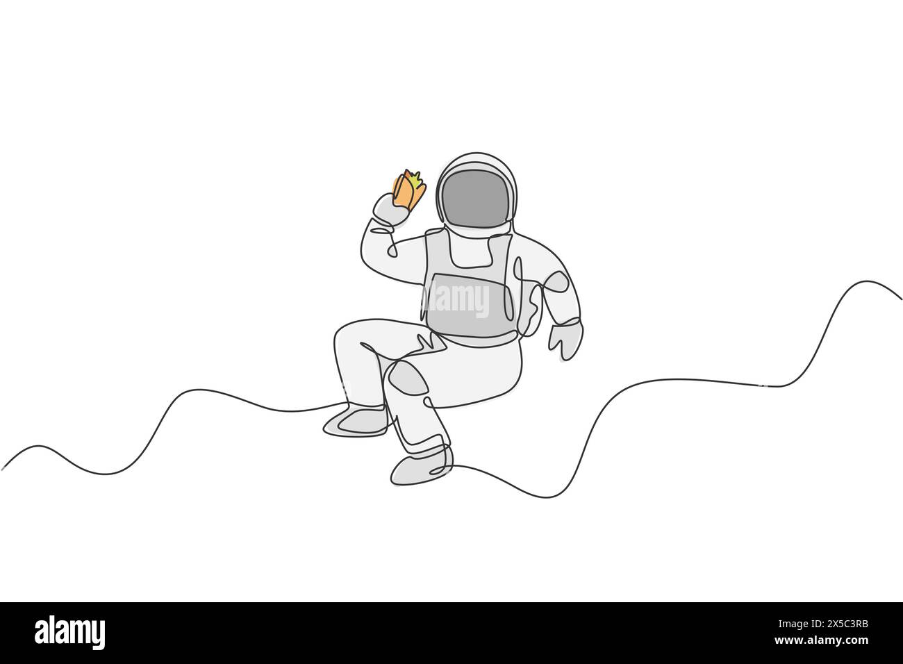One continuous line drawing of cosmonaut eating spicy Mexican taco in ...