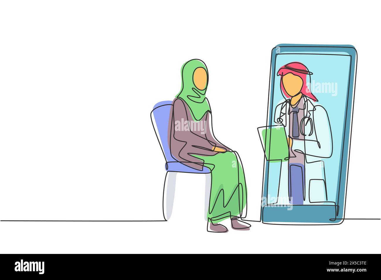 Single one line drawing Arabian male doctor holding clipboard checking ...