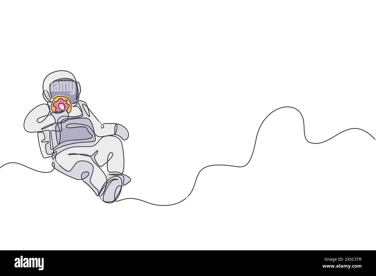 One single line drawing of astronaut flying in cosmos galaxy while ...
