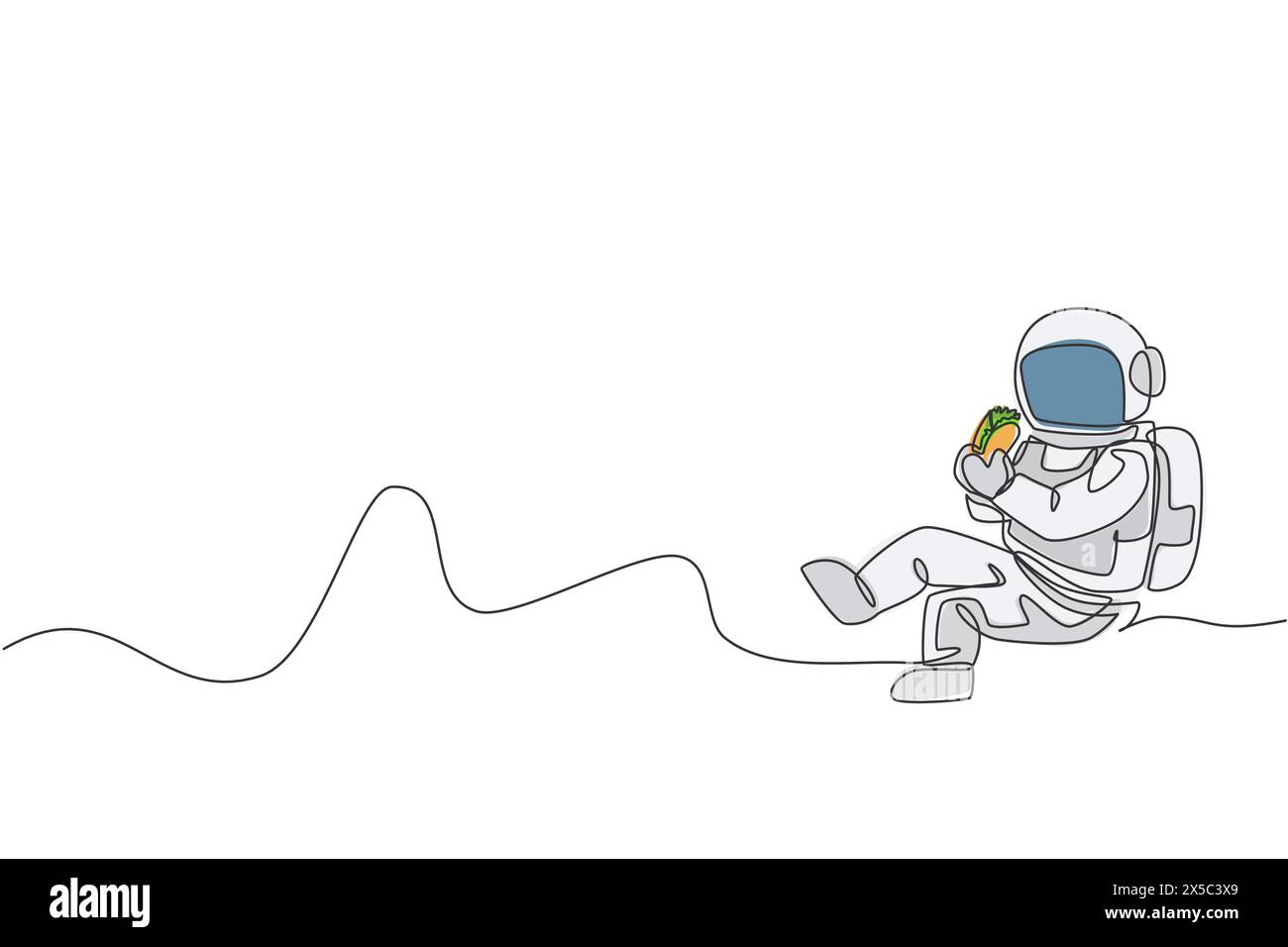 Single continuous line drawing of spaceman sitting relax on moon ...