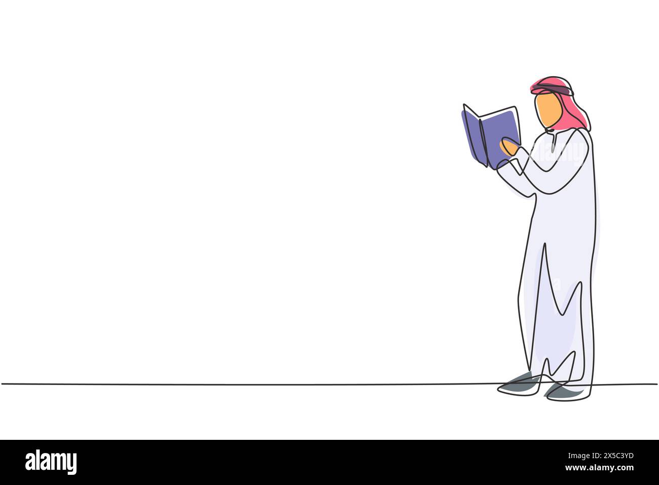 Single one line drawing young Arabian man reading, learning and ...