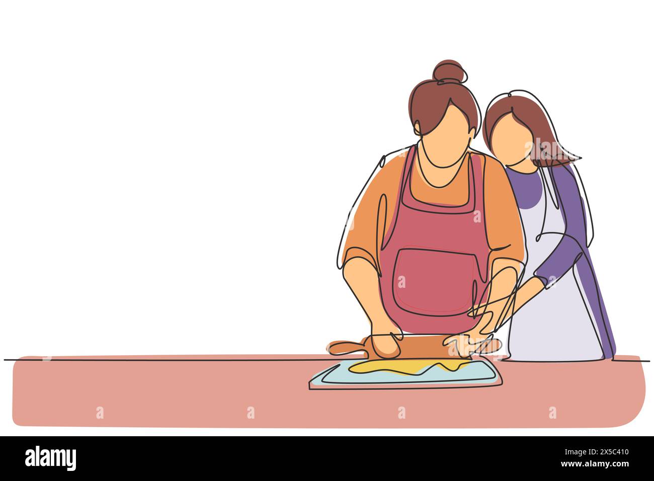 Single continuous line drawing happy family grandmother mother-in-law ...