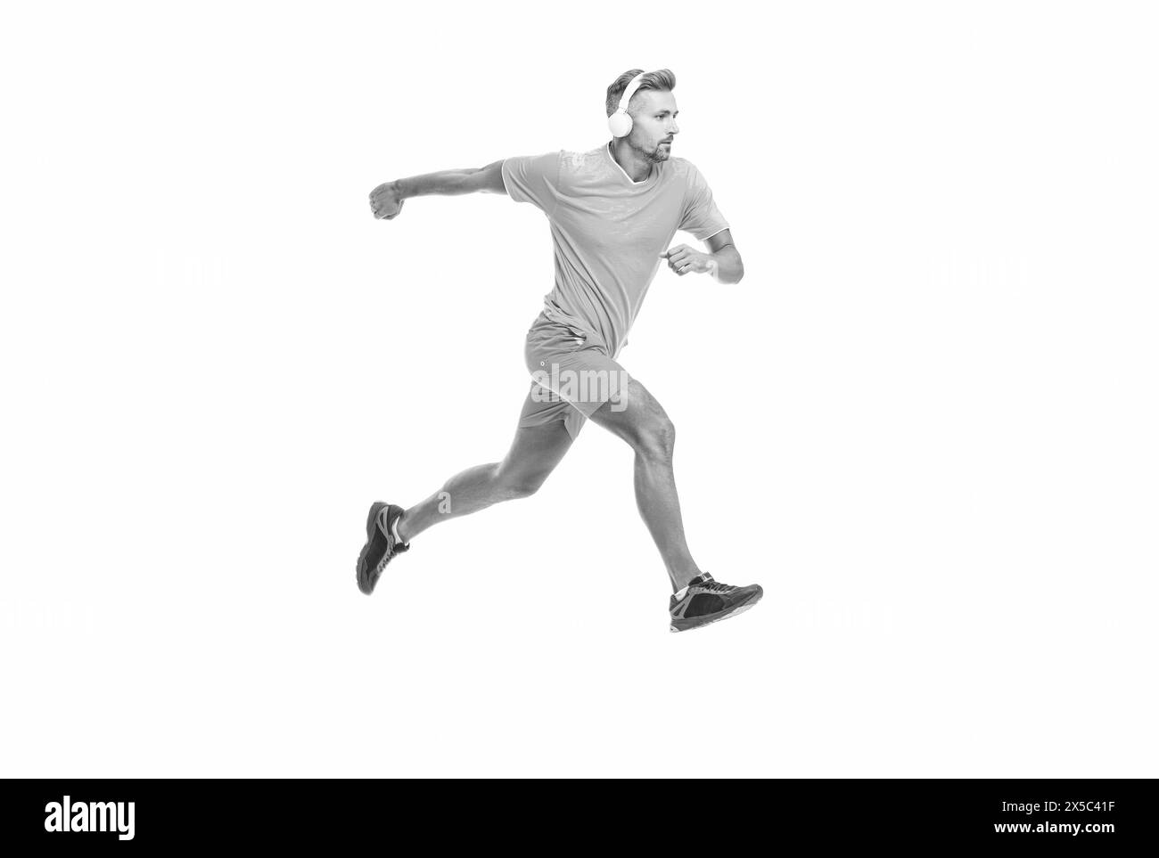 sportsman runner running isolated on white backdrop. Man sportsman ...