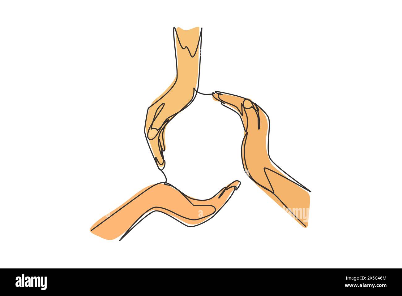Continuous one line drawing circle made of hands. Symbol of protection ...