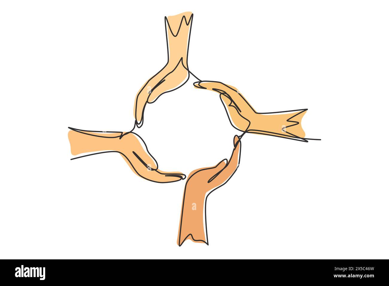 Single one line drawing circle made of hands. Symbol of protection ...