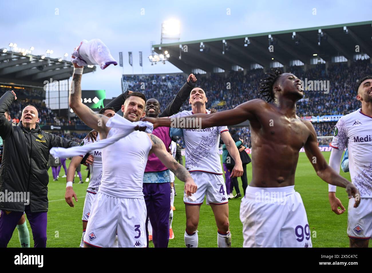 Final joy (Fiorentina) during the UEFA Europa Conference League match ...