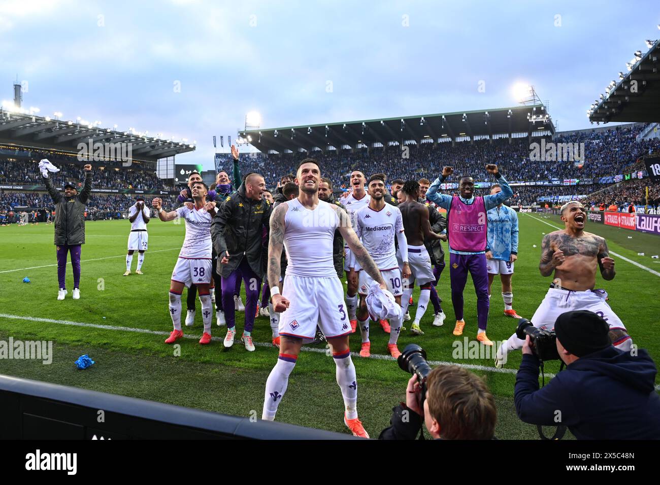 Final joy (Fiorentina) during the UEFA Europa Conference League match ...