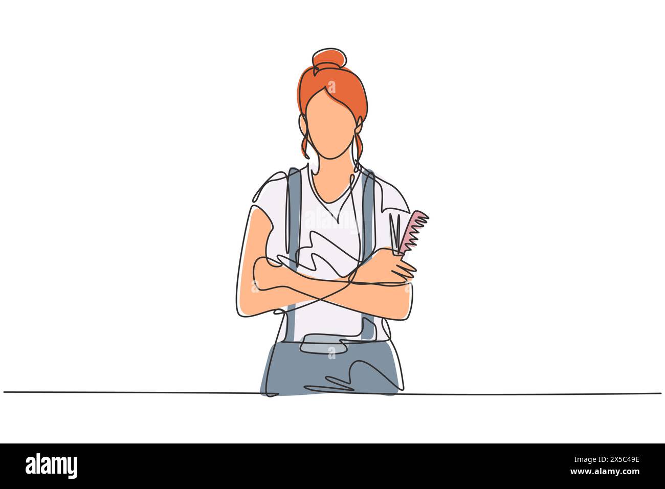 Single one line drawing portrait of smiling owner of hairdresser salon ...