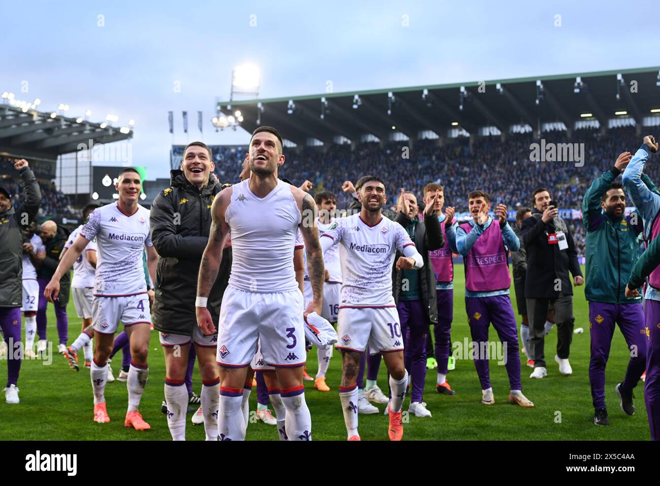 Final joy (Fiorentina) during the UEFA Europa Conference League match ...