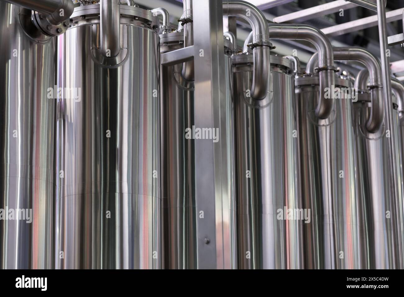 Closeup of pharmaceutical industrial multi column distiller system for ...