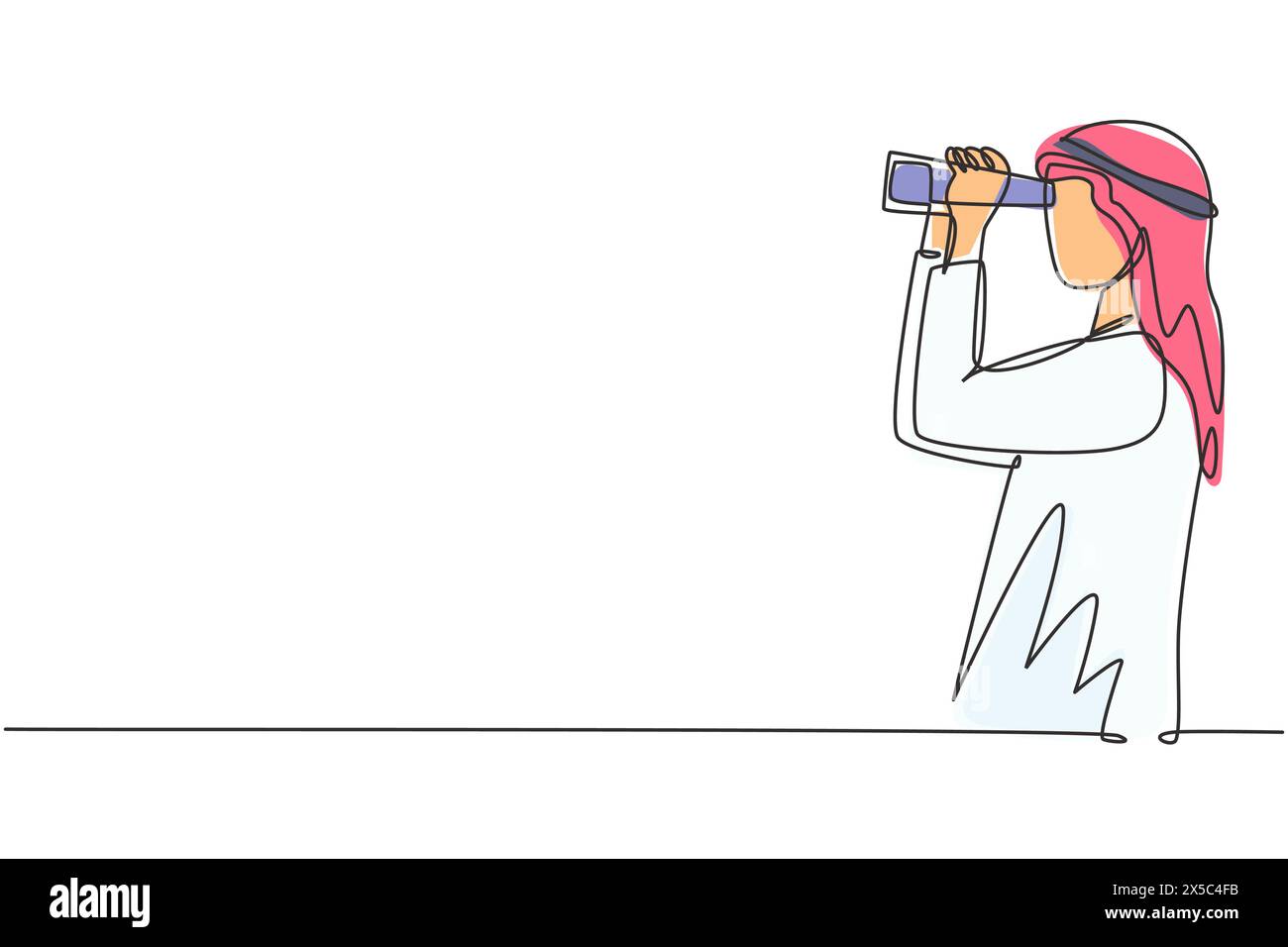 Single continuous line drawing Arabic man looking in distance with ...