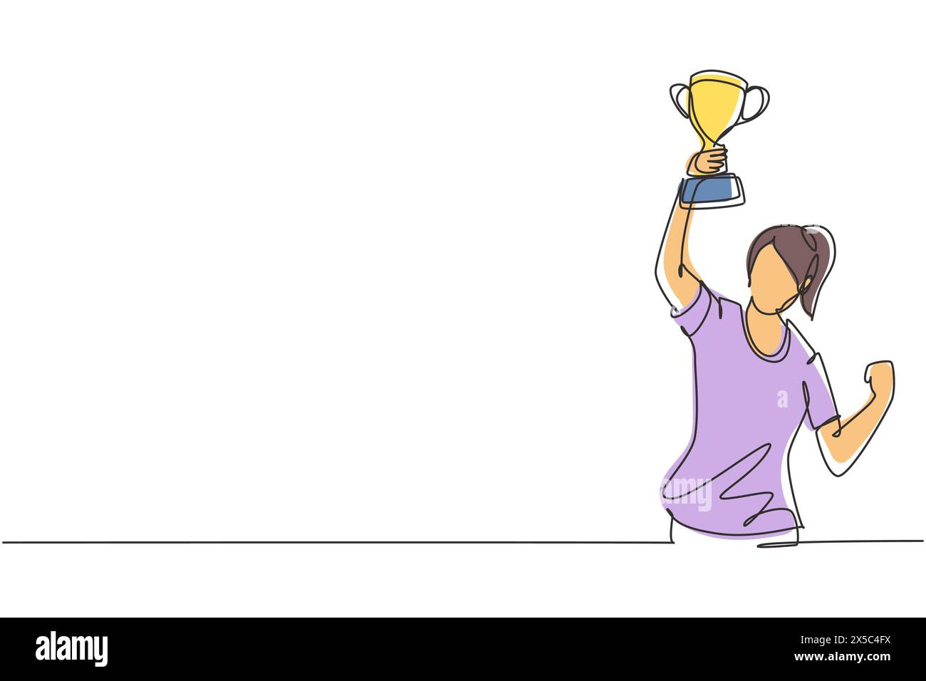 Single continuous line drawing female athlete in sports jersey holding ...