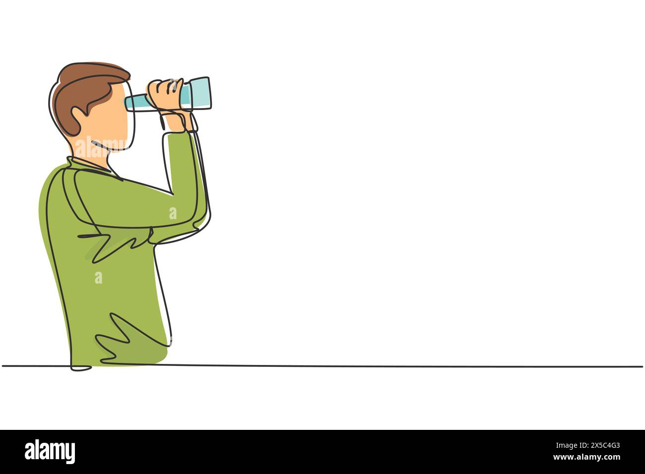 Continuous one line drawing young man looking in distance with ...